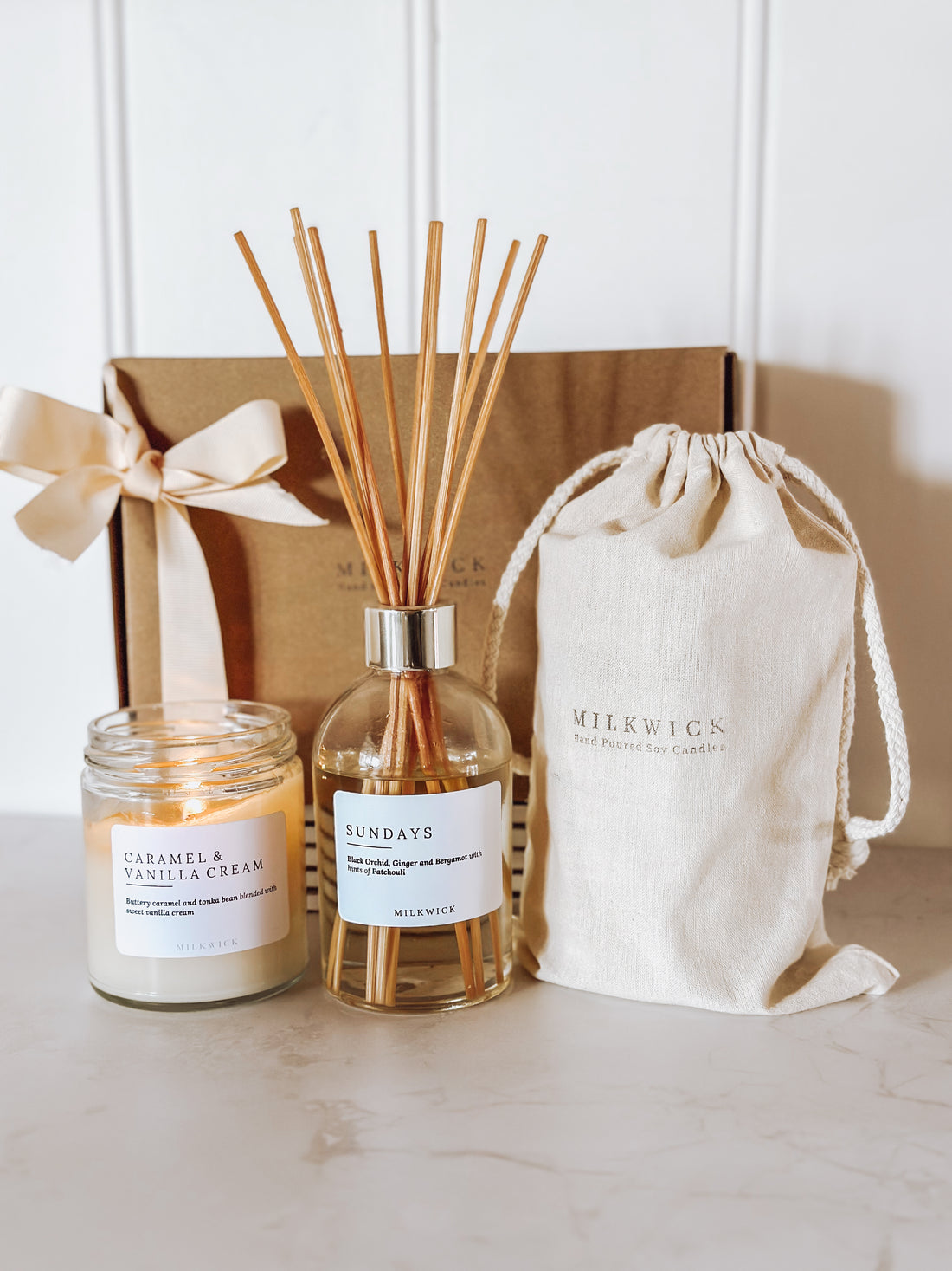 Gift Pack- Large candle & reed diffuser with card – Milkwick